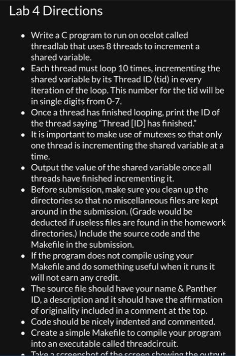 Solved Lab 4 Directions - Write a C program to run on ocelot | Chegg.com