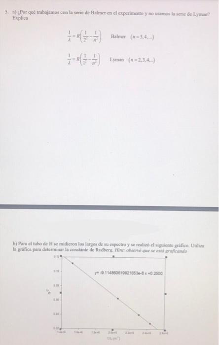 Solved 5. a) Why do we work with the Balmer series in the | Chegg.com