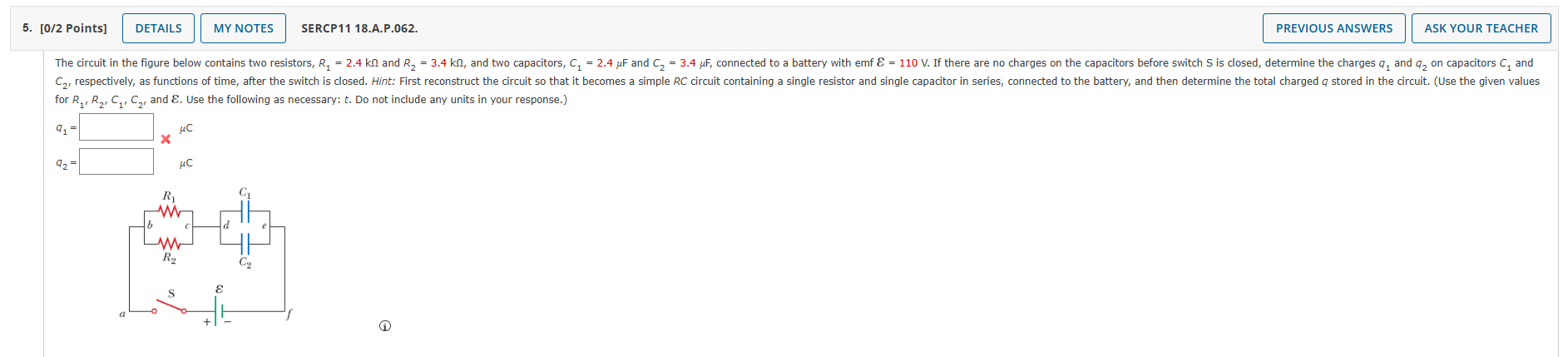 Solved [(0)/(2) ﻿Points]SERCP11 18.A.P.062. ﻿for | Chegg.com