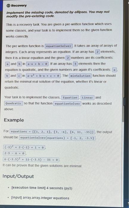 Solved Recovery Implement the missing code, denoted by | Chegg.com