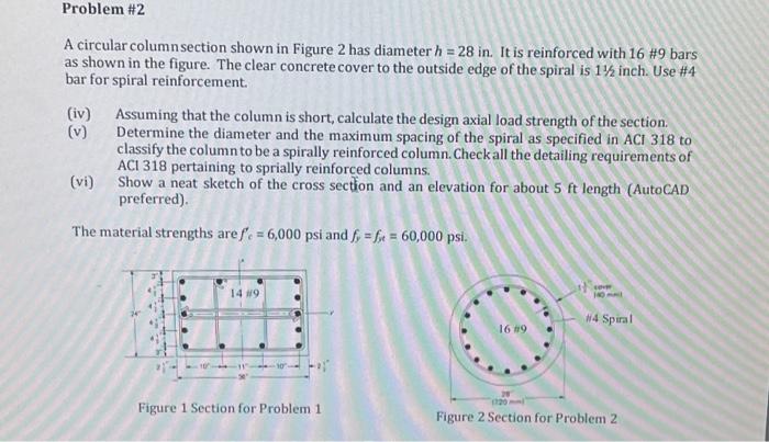 Solved A circular columnsection shown in Figure 2 has | Chegg.com