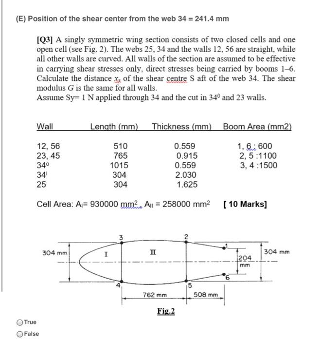Solved (E) Position of the shear center from the web 34 = | Chegg.com