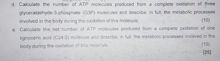 Solved d. Calculate the number of ATP molecules produced | Chegg.com