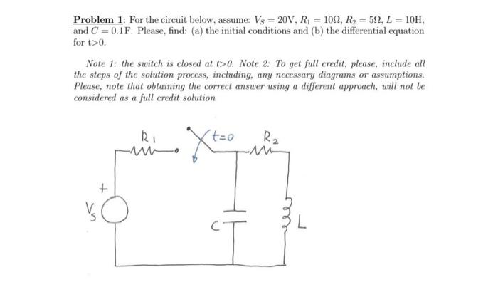 Solved Problem 1: For the circuit below, assume: VS=20 | Chegg.com