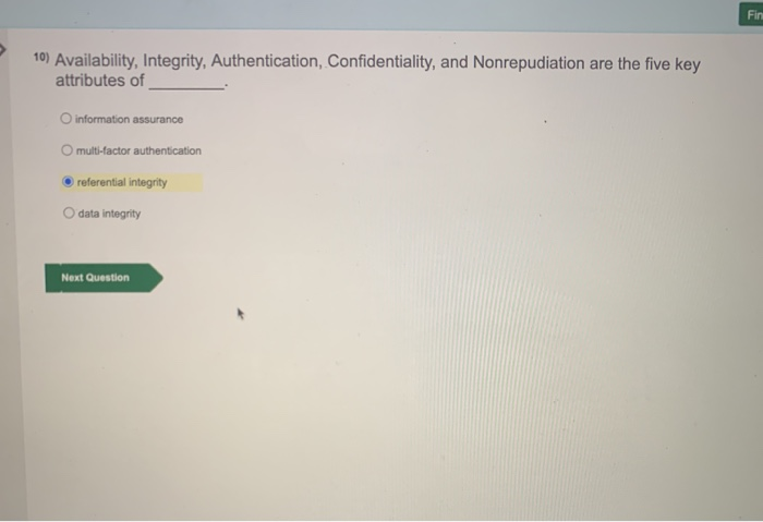 Solved Fin 10) Availability, Integrity, Authentication, | Chegg.com