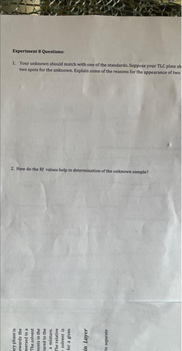 Solved Experiment 8 Questions: 1. Your unknown should match | Chegg.com