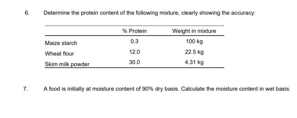 Solved 6. Determine the protein content of the following | Chegg.com