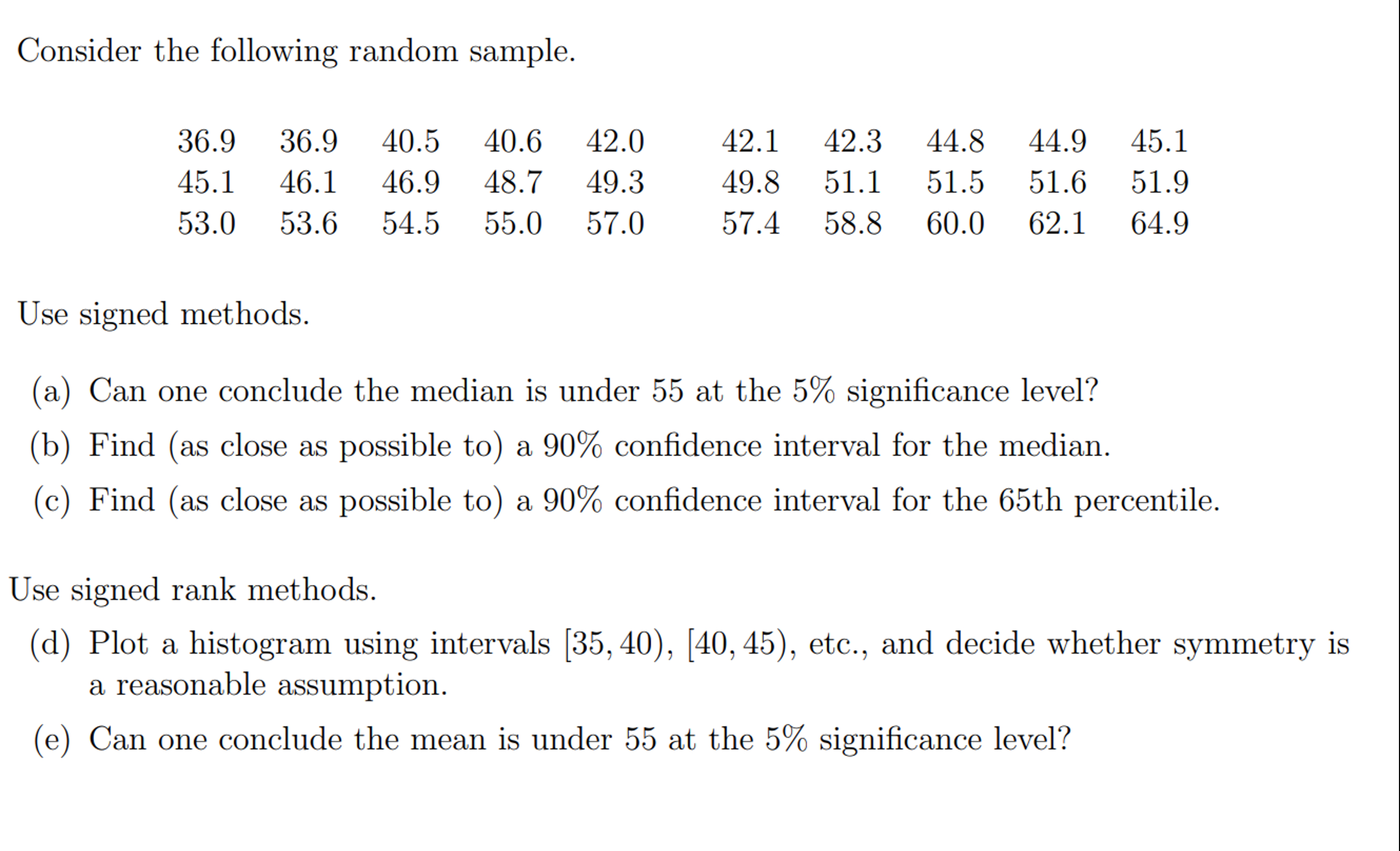 Solved Consider the following random sample.Use signed | Chegg.com