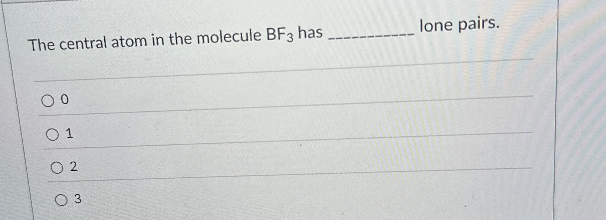 Solved The central atom in the molecule BF3 ﻿haslone | Chegg.com