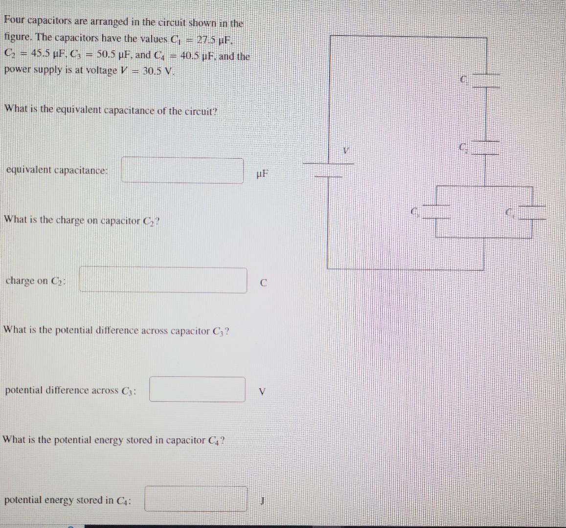Solved Four capacitors are arranged in the circuit shown in | Chegg.com