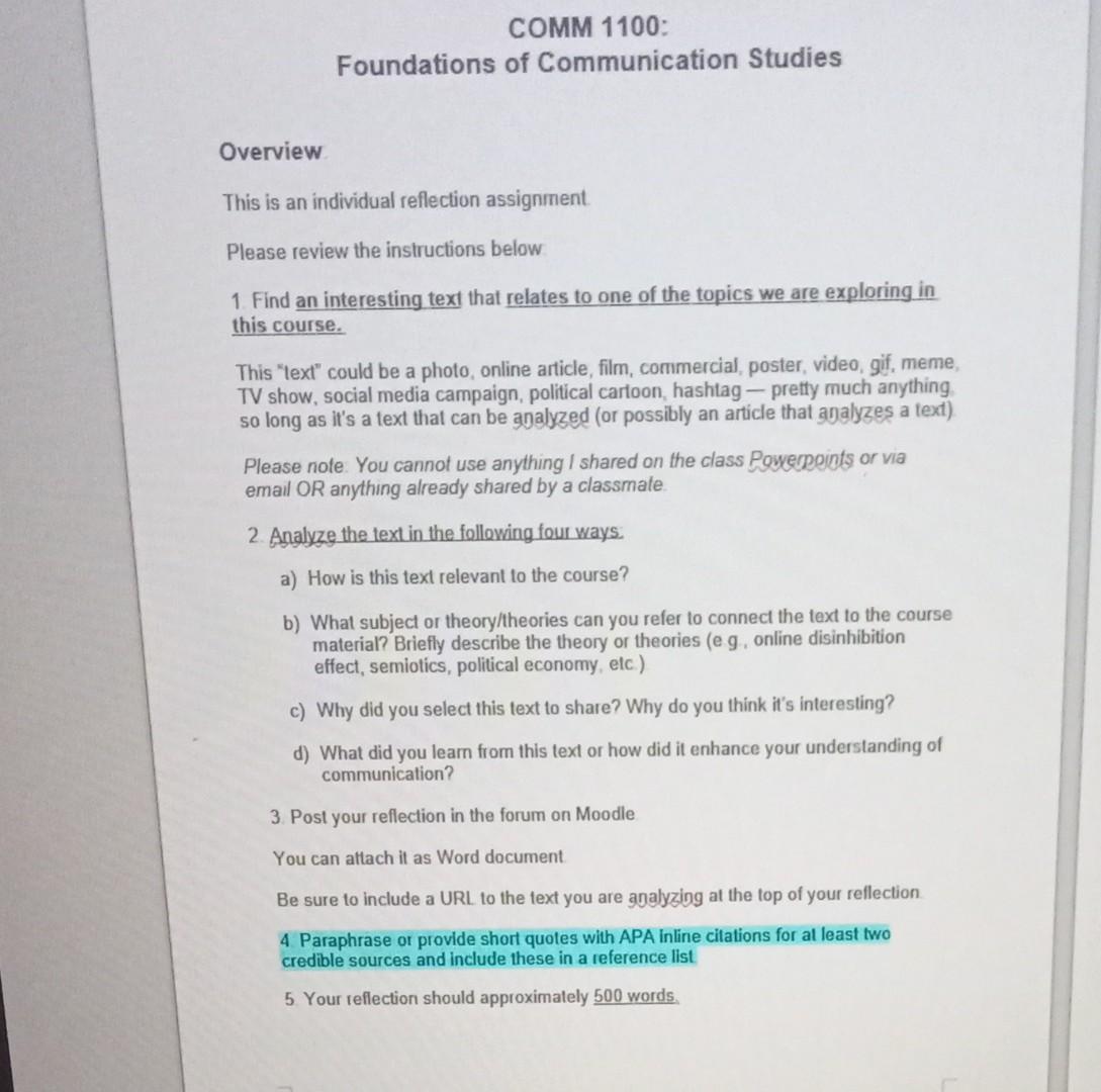 COMM 1100: Foundations of Communication Studies | Chegg.com