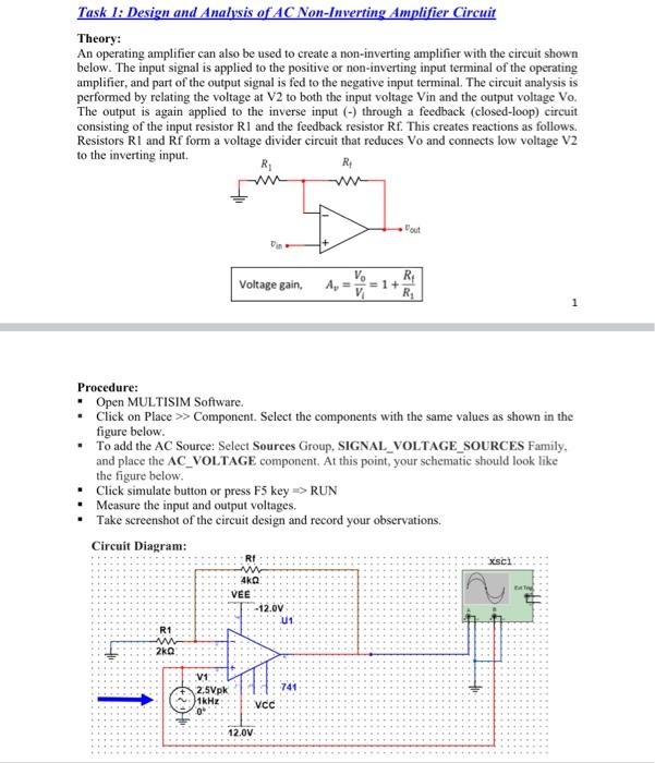 Solved Task 1: Design and Analysis of AC Non-Inverting | Chegg.com