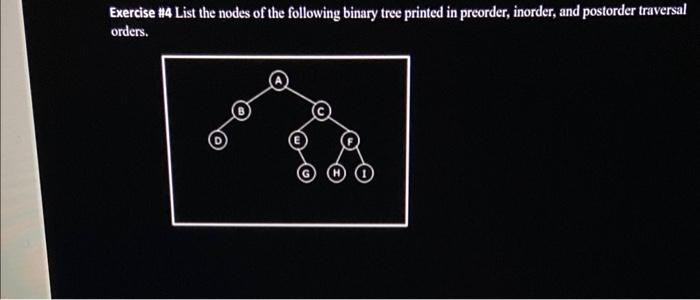 Solved Exercise #4 List the nodes of the following binary | Chegg.com