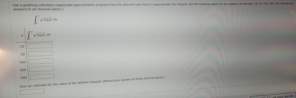 Solved Use a graphing calculator trapezoidal approximation | Chegg.com