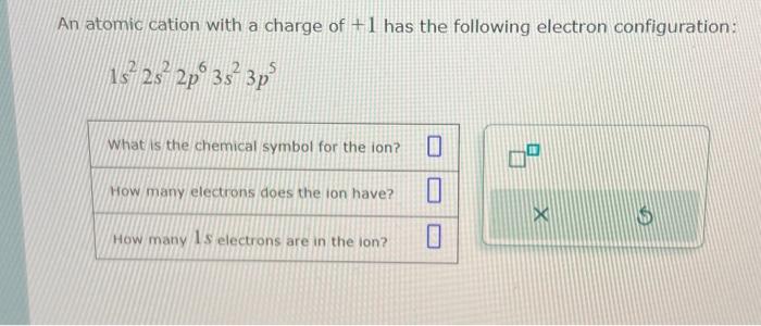 Solved An Atomic Cation With A Charge Of 1 Has The