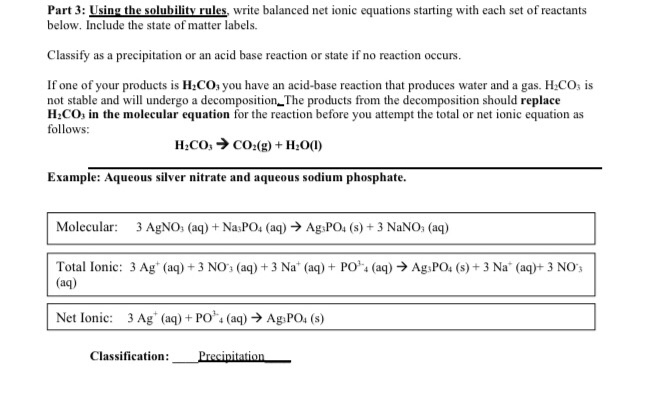 Solved Part 3: Using the solubility rules, write balanced | Chegg.com