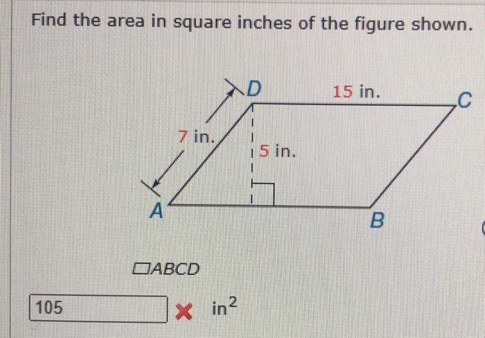 Solved Find the area in square inches of the figure shown. | Chegg.com