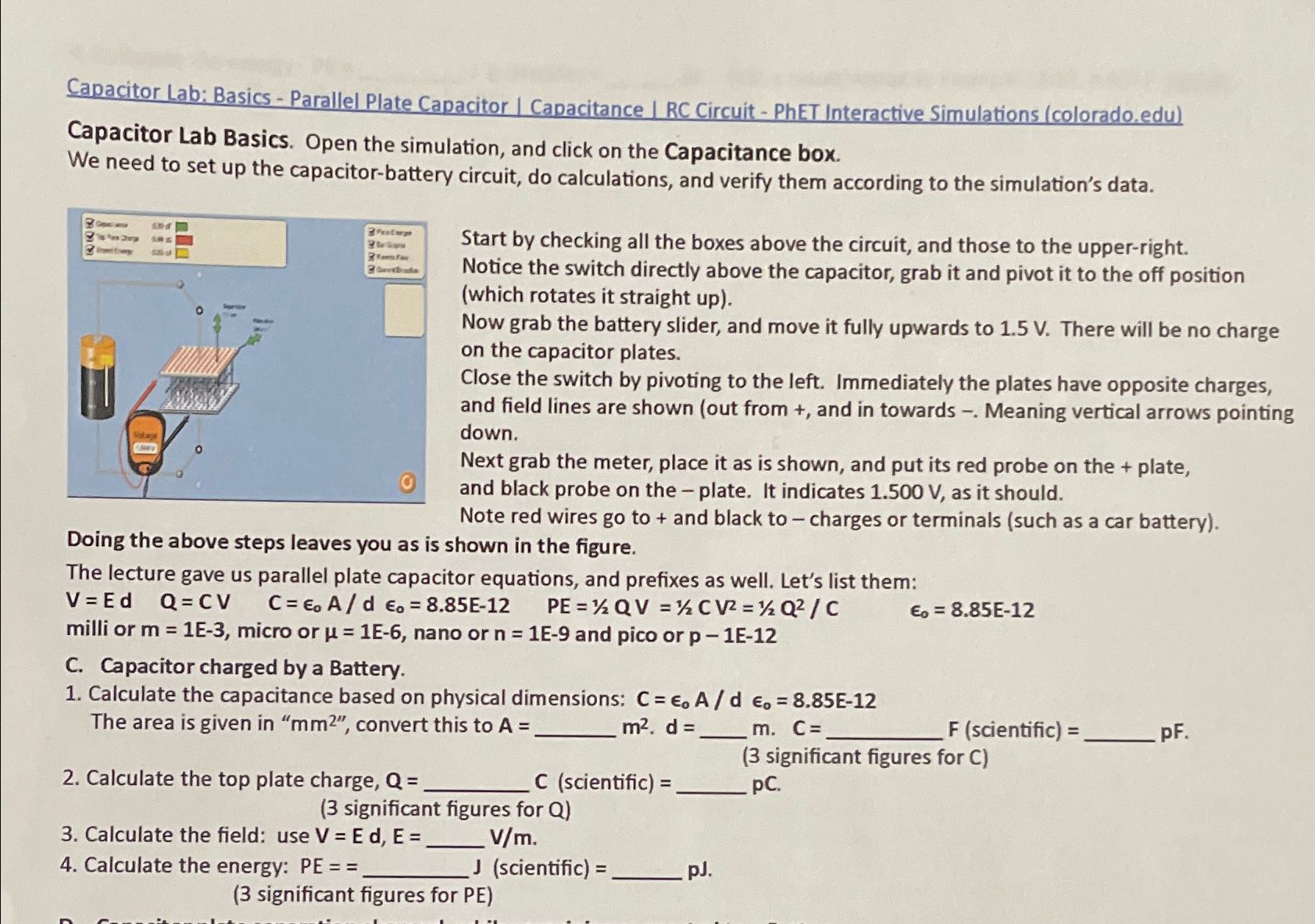 Solved Capacitor Lab: Basics - ﻿Parallel Plate Capacitor I | Chegg.com