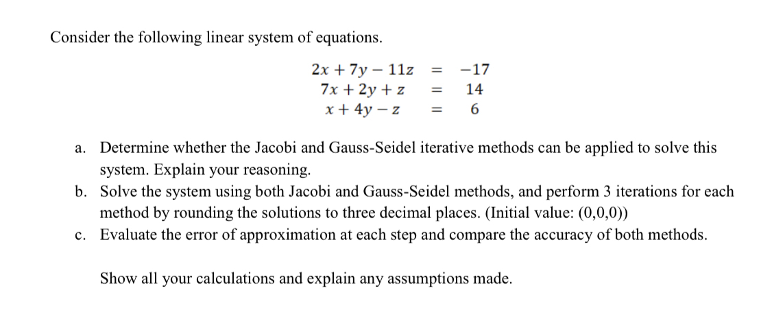 Consider the following linear system of | Chegg.com