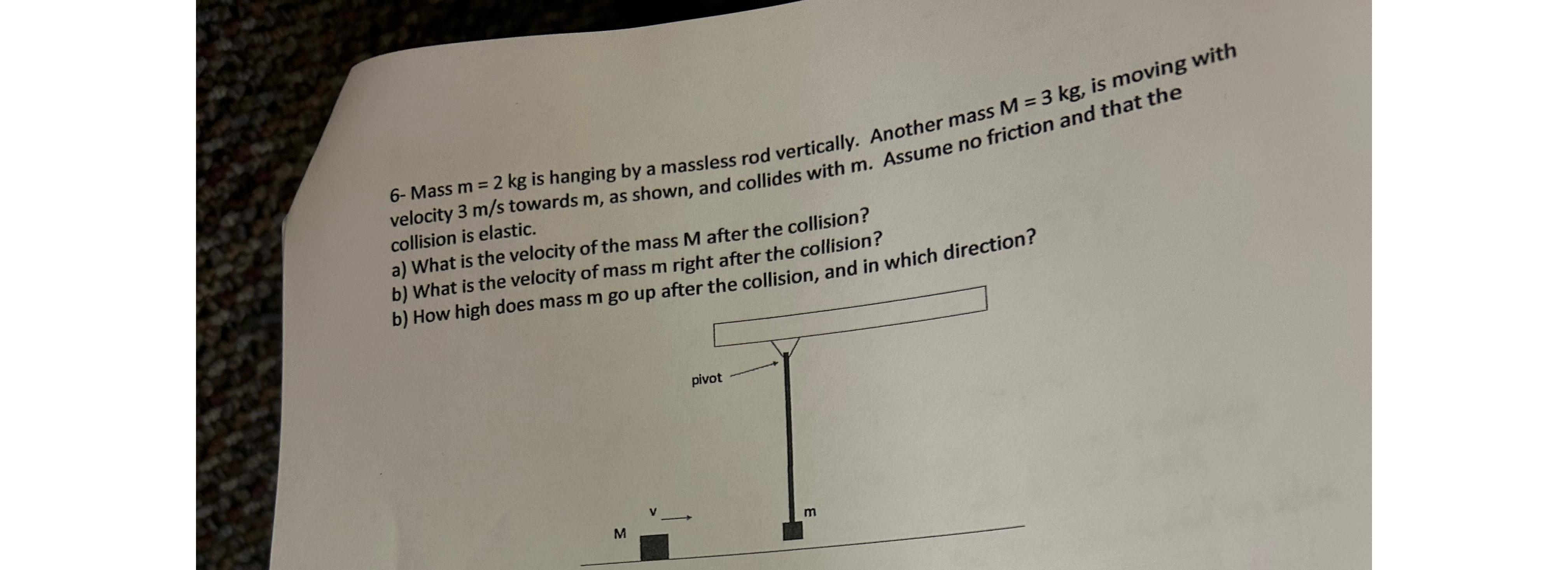 Solved 6- ﻿Mass m=2kg ﻿is hanging by a massless rod | Chegg.com