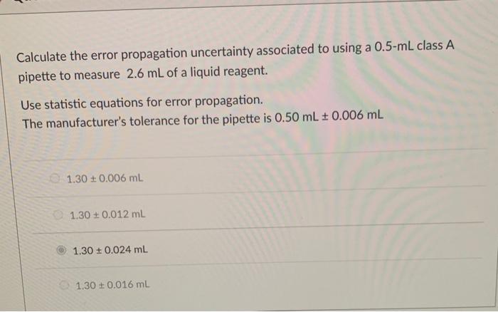 Solved Calculate the error propagation uncertainty | Chegg.com