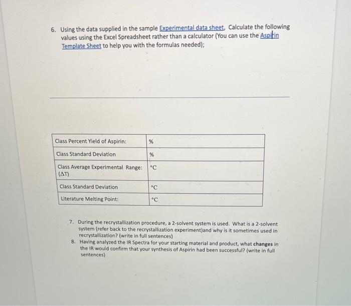 Solved 6. Using the data supplied in the sample Experimental | Chegg.com
