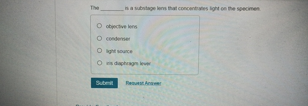 Solved The is a substage lens that concentrates light on the | Chegg.com