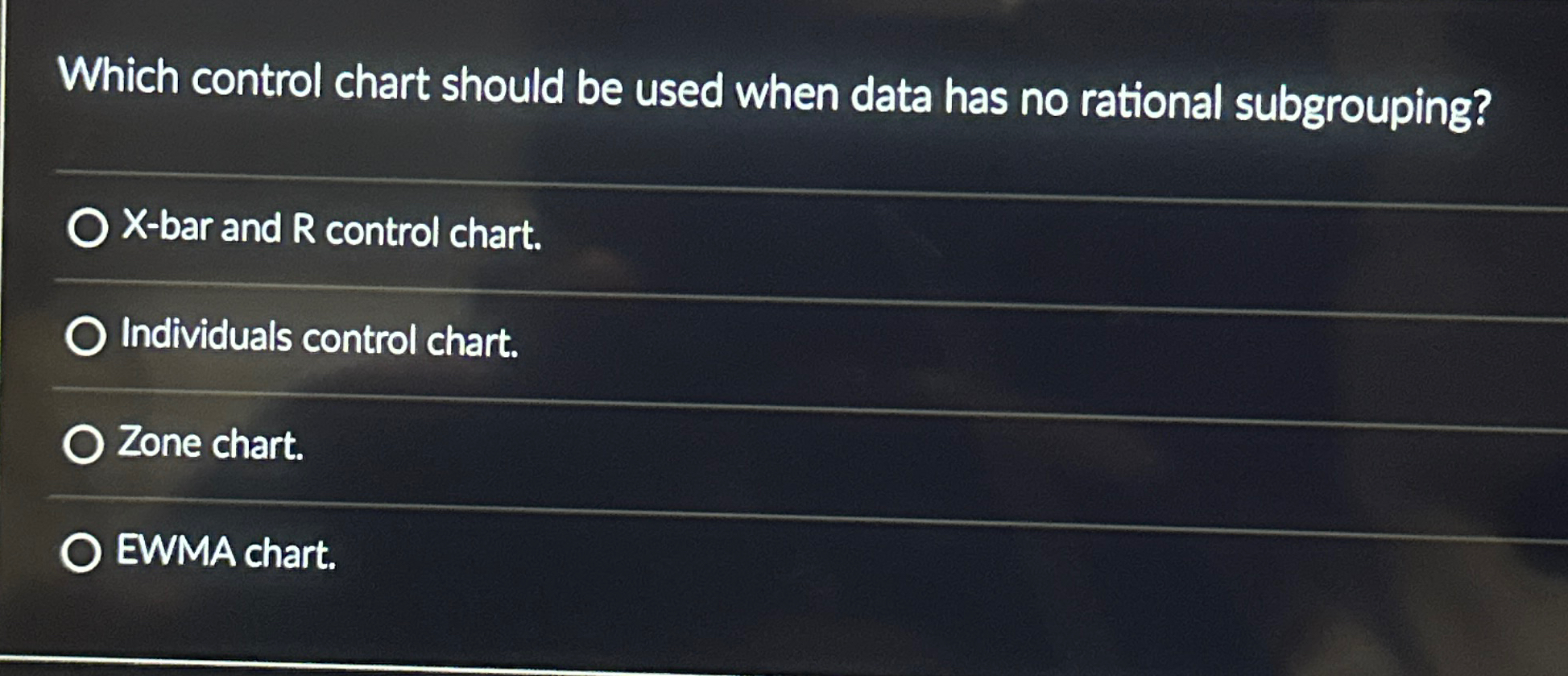 Solved Which control chart should be used when data has no | Chegg.com