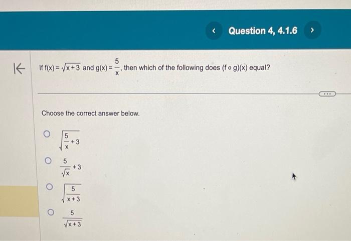 Solved If f(x)=x+3 and g(x)=x5, then which of the following | Chegg.com