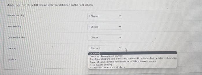 Solved Match each term of the left column with your | Chegg.com