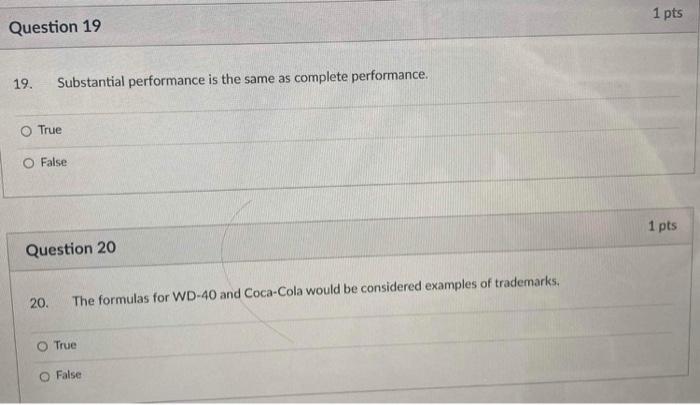 Solved 19. Substantial performance is the same as complete | Chegg.com