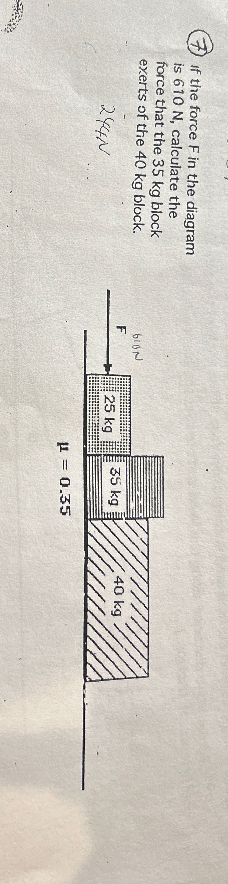 Solved (7) ﻿If the force F ﻿in the diagram is 610N, | Chegg.com