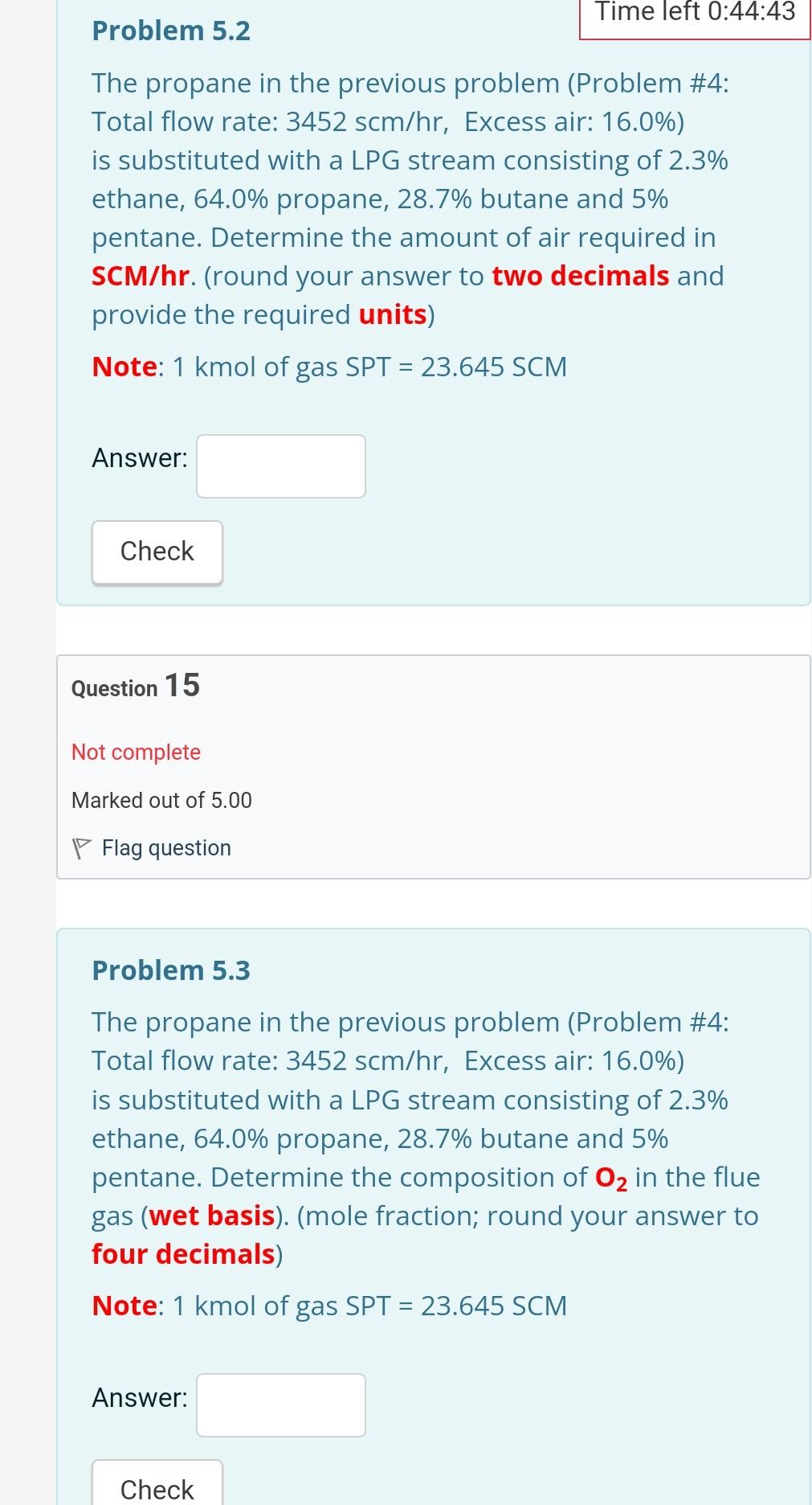 Solved 3452scm/hr of propane is burned with 16.0% excess air | Chegg.com