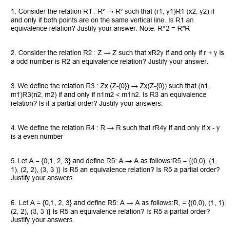 Solved 1. Consider the relation R1 : R2 R2 such that (r1, | Chegg.com