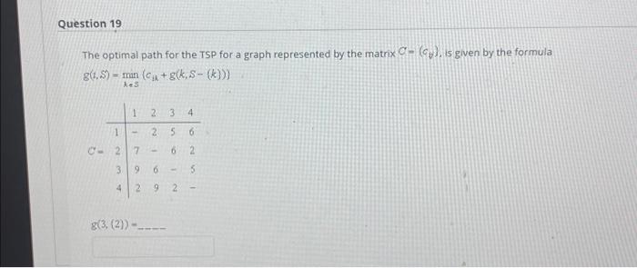 Solved The optimal path for the TSP for a graph represented | Chegg.com