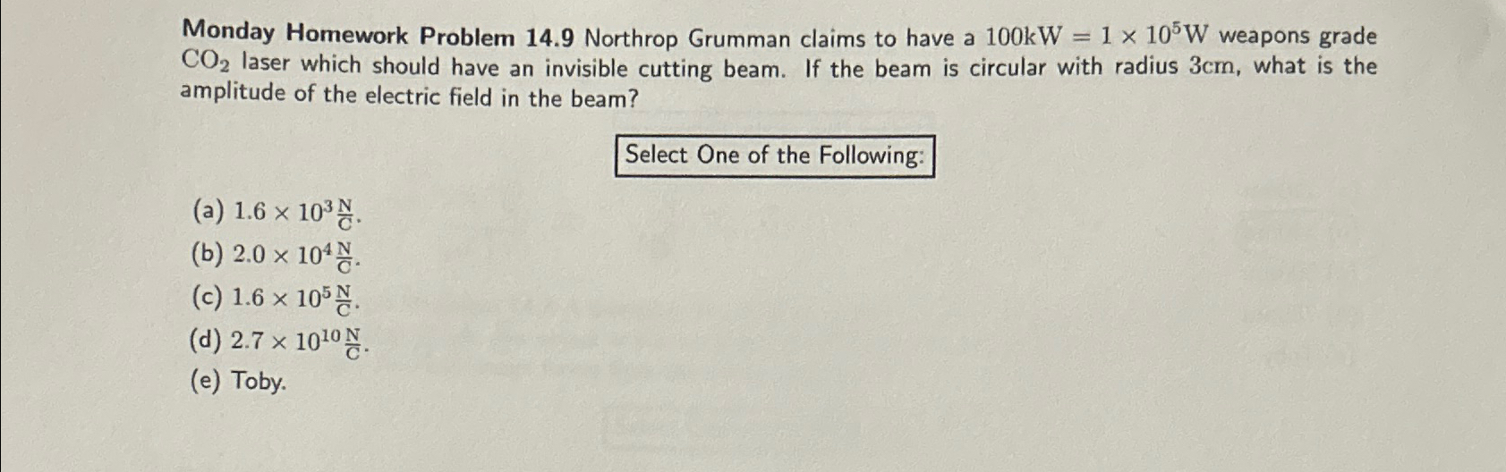Solved Monday Homework Problem 14.9 Northrop Grumman claims | Chegg.com Solved Monday Homework Problem 14.9 Northrop Grumman claims | Chegg.com