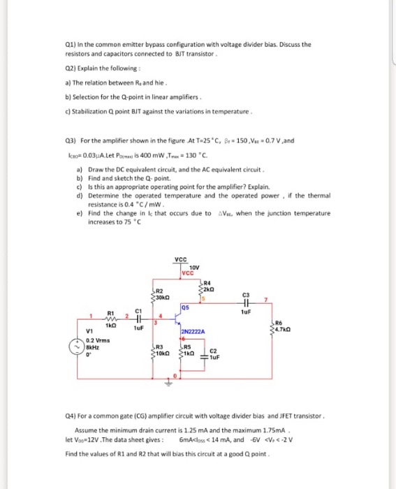 Solved (1) In the common emitter bypass configuration with | Chegg.com