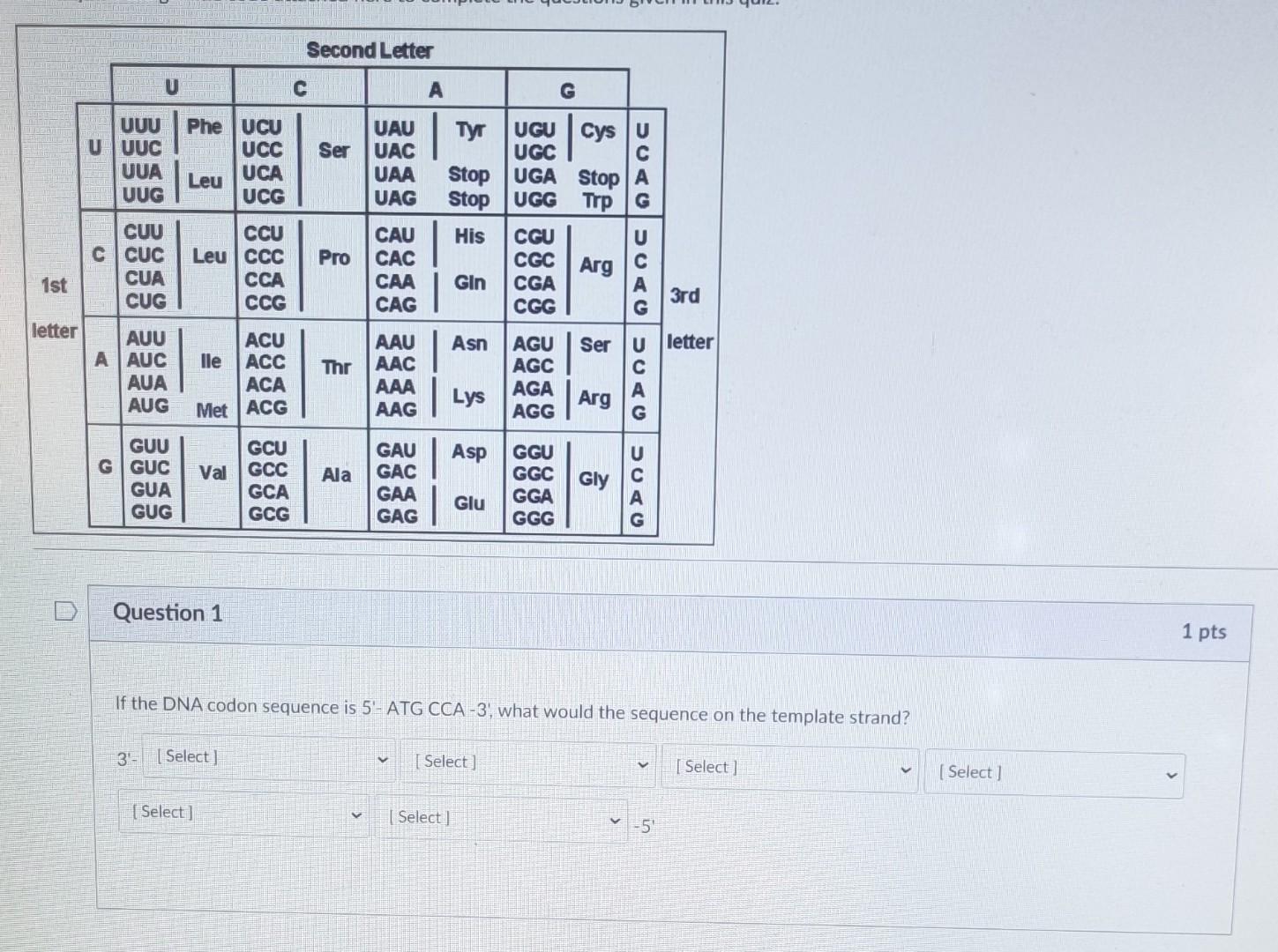 Solved f the DNA codon sequence is 5'- ATG CCA - 3', what | Chegg.com
