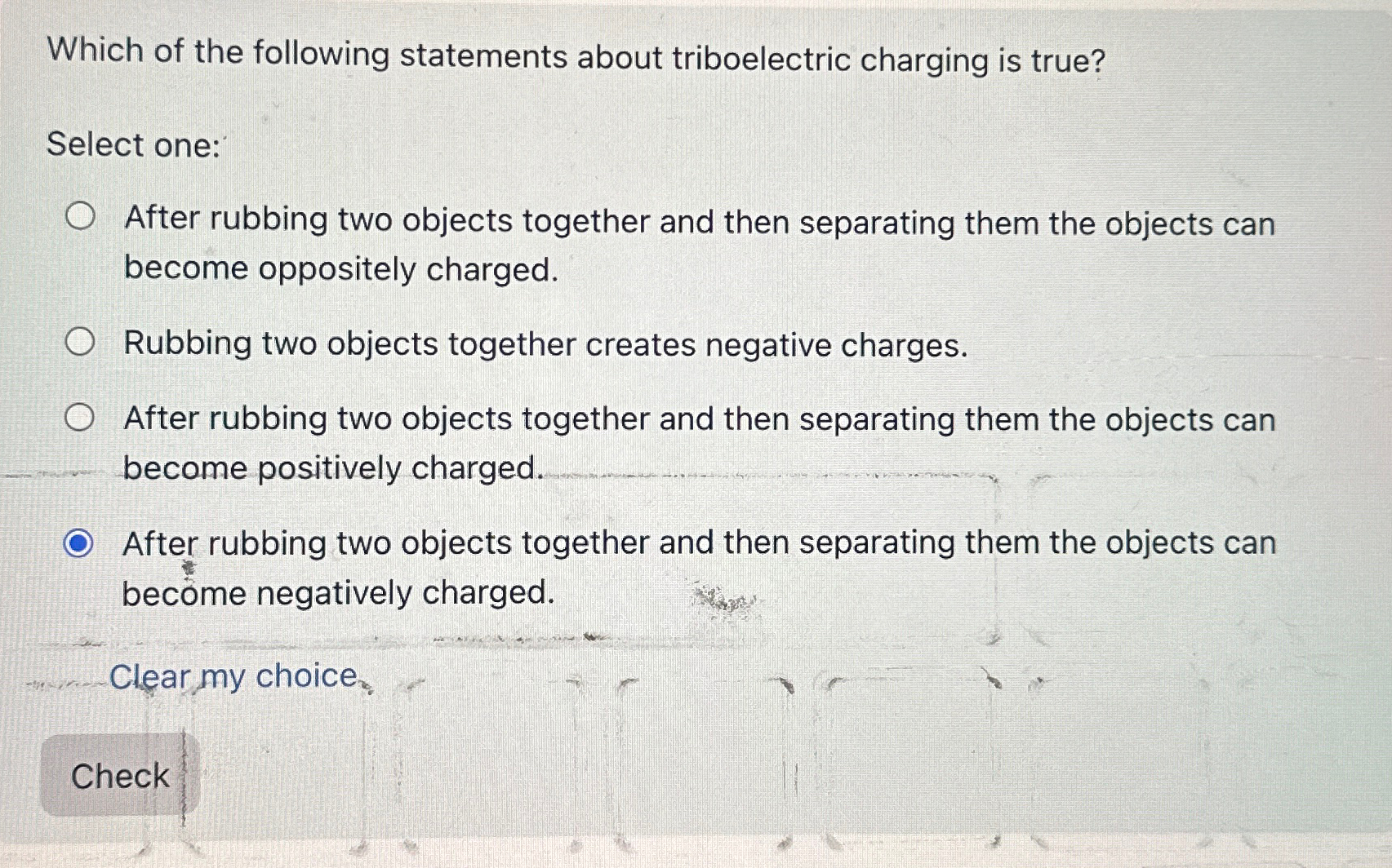 Solved Which of the following statements about triboelectric | Chegg.com