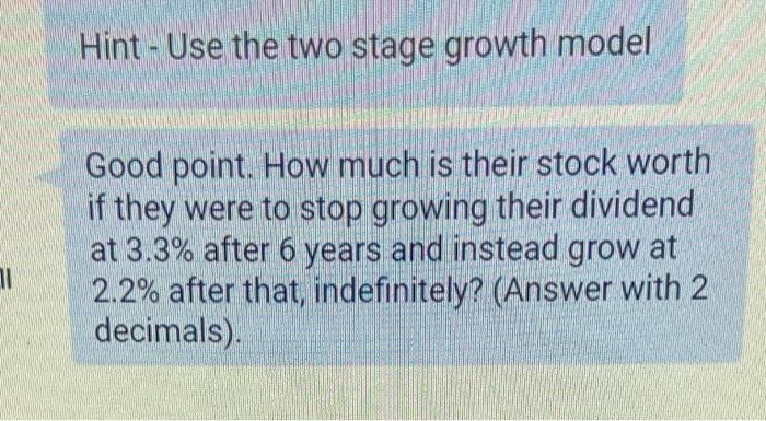 Hint - Use the two stage growth model Good point. How | Chegg.com