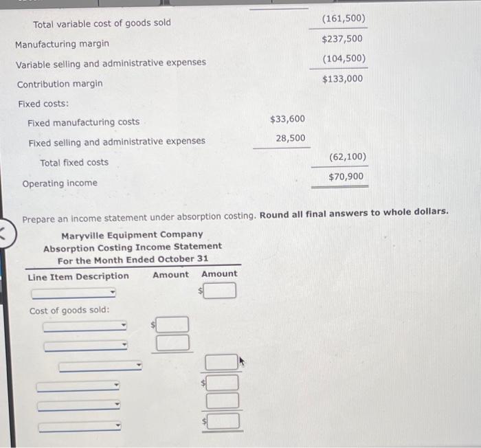 Solved Prepare an income statement under absorption costing. | Chegg.com