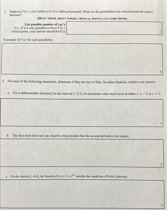 Solved 1. Suppose f′(x)=p(x) where p(x) is a cubic | Chegg.com