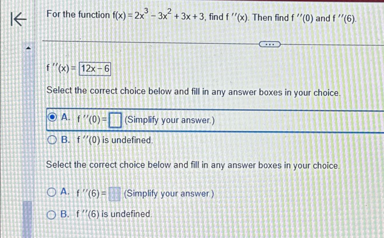 Solved For the function f(x)=2x3-3x2+3x+3, ﻿find f''(x). | Chegg.com