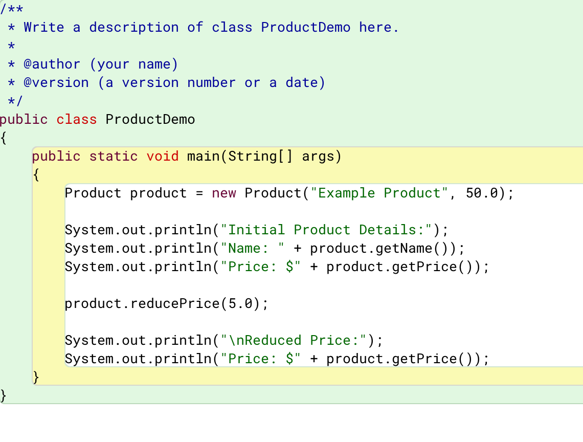 Solved Modify the main method in the ProductDemo file to | Chegg.com