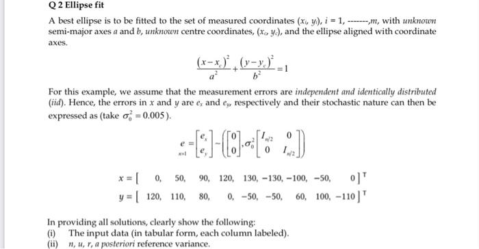 Solved Q 2 Ellipse fit A best ellipse is to be fitted to the | Chegg.com