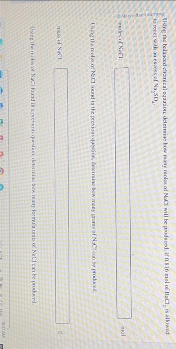 Solved Balance the chemical equation for the reaction of | Chegg.com
