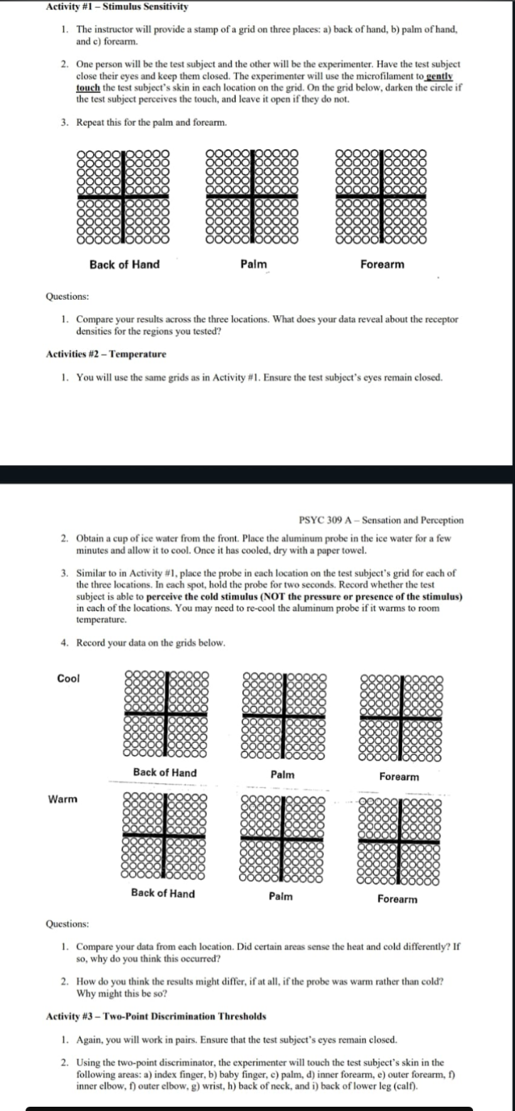 Solved Activity #1 - ﻿Stimulus SensitivityThe instructor | Chegg.com