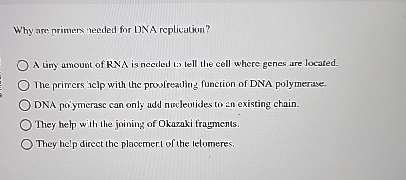 Solved Why are primers needed for DNA replication?A tiny | Chegg.com