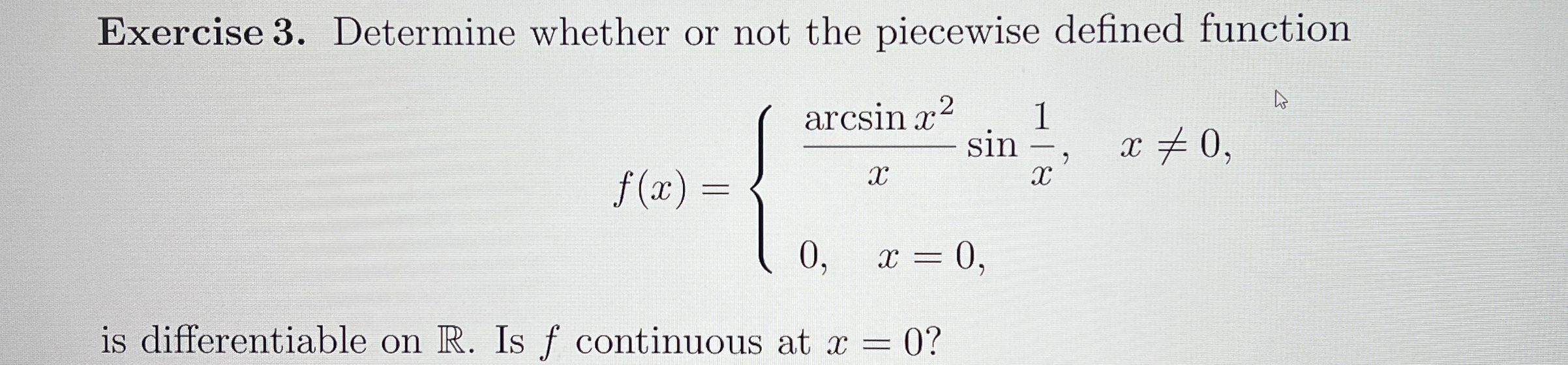 Solved Exercise 3. ﻿Determine whether or not the piecewise | Chegg.com