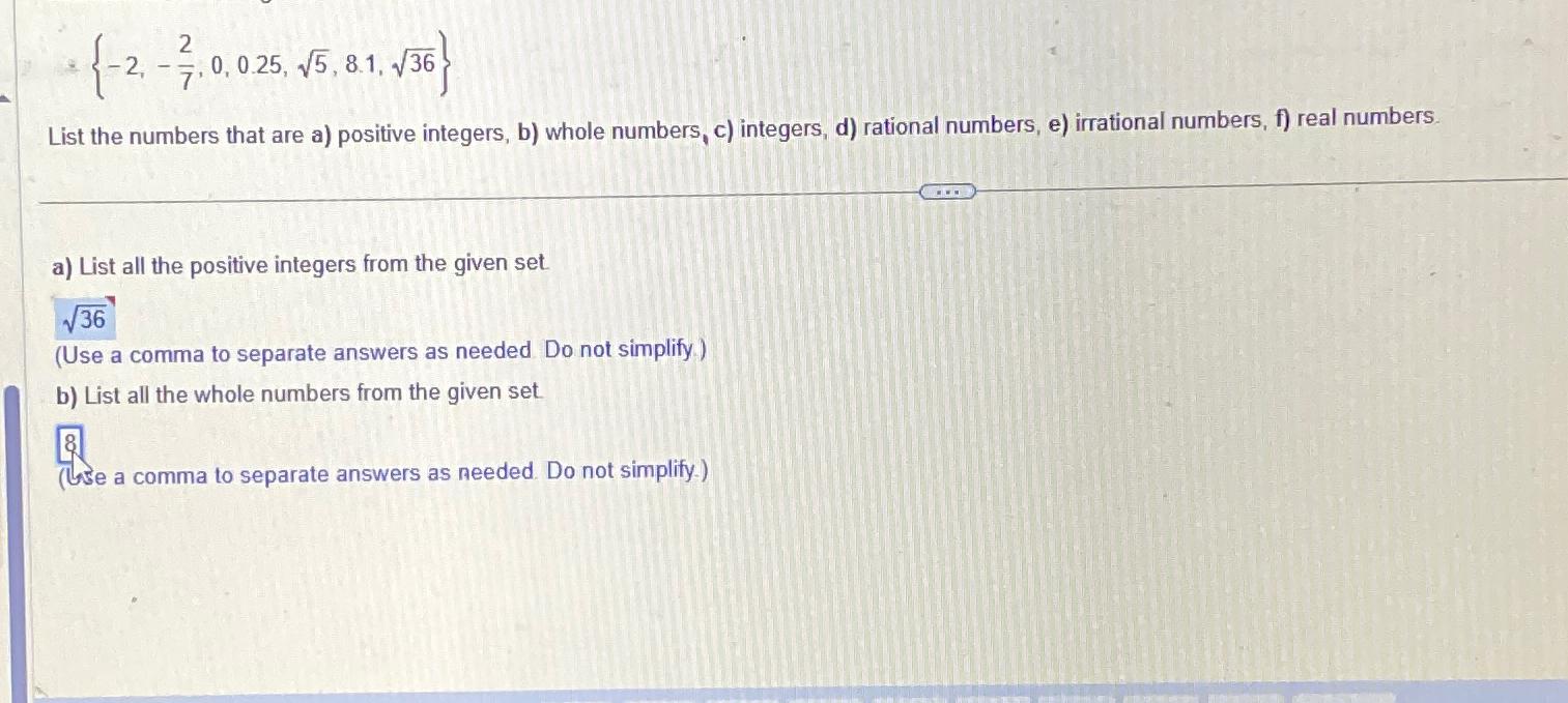 Solved {-2,-27,0,0.25,52,8.1,362}List the numbers that are | Chegg.com
